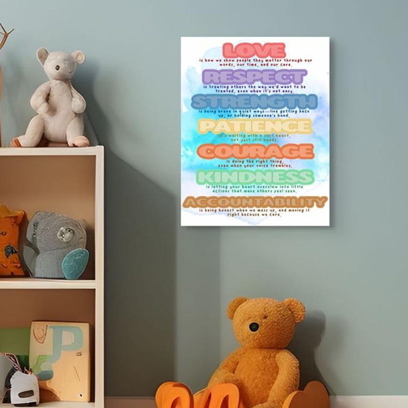 Core Values With Cute Definitions - Kids' Room Poster - Etsy