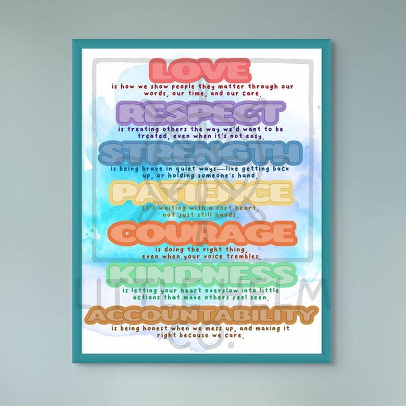 Core Values With Cute Definitions - Kids' Room Poster - Etsy