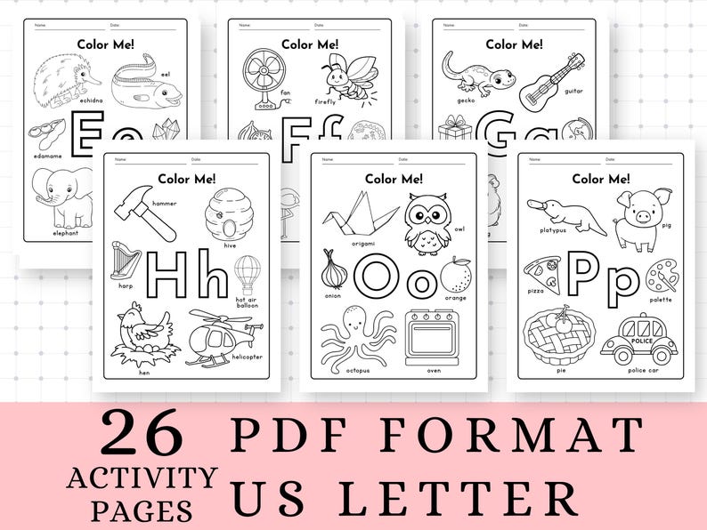 ABC Coloring Pages: Preschool Alphabet Printable Worksheets (PDF) - Etsy