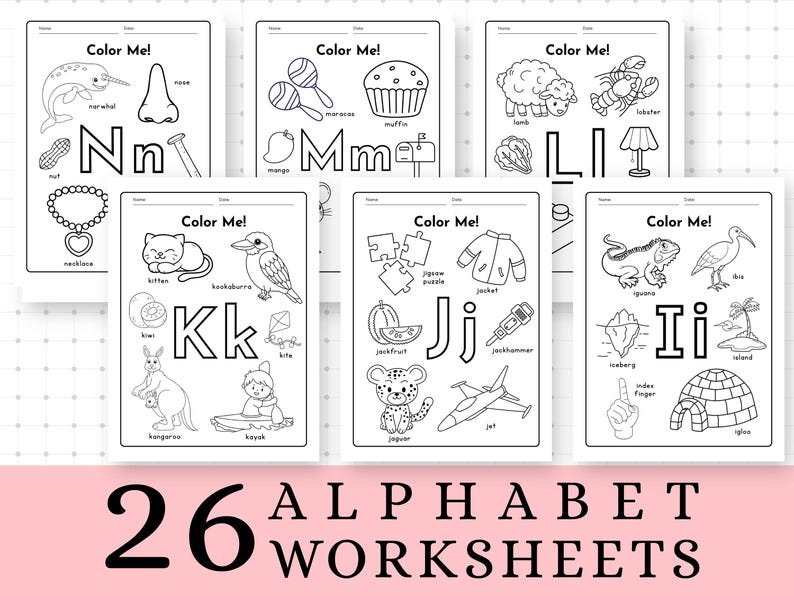 ABC Coloring Pages: Preschool Alphabet Printable Worksheets (PDF) - Etsy