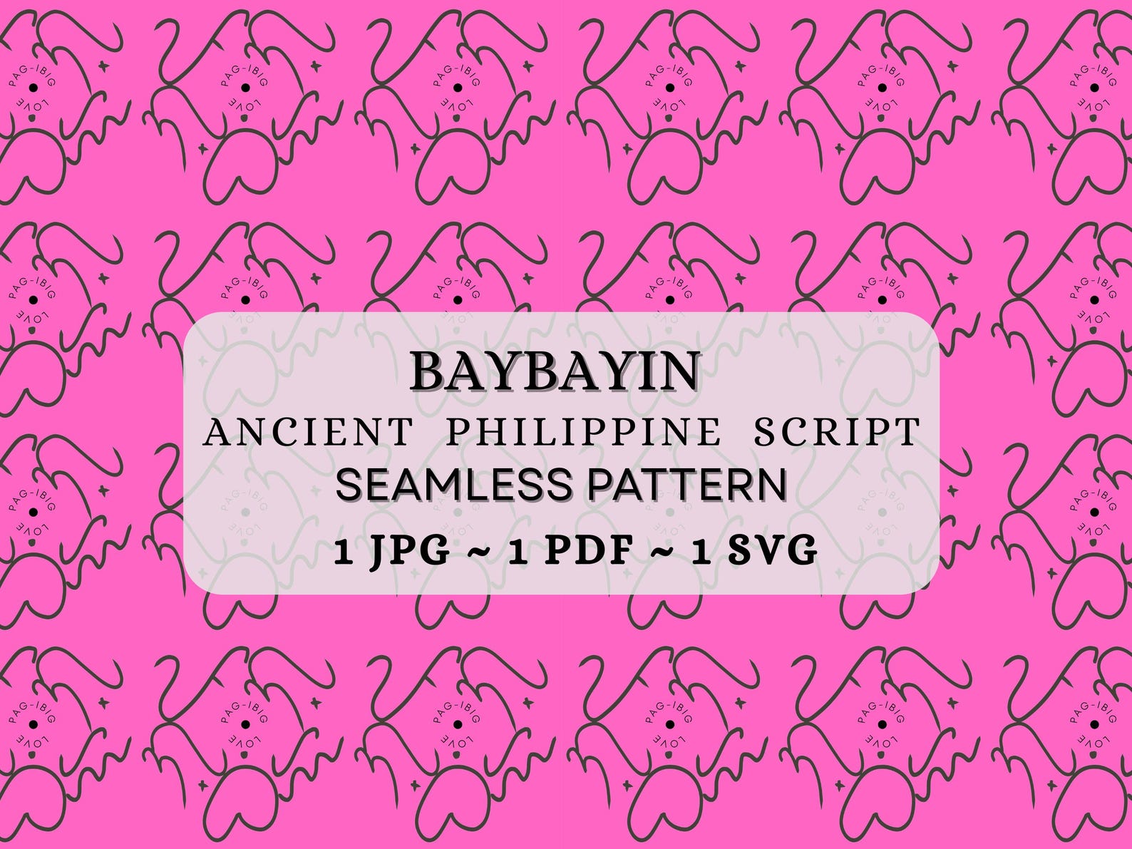 Black Pink Seamless Pattern Ancient Philippine Calligraphy - Etsy
