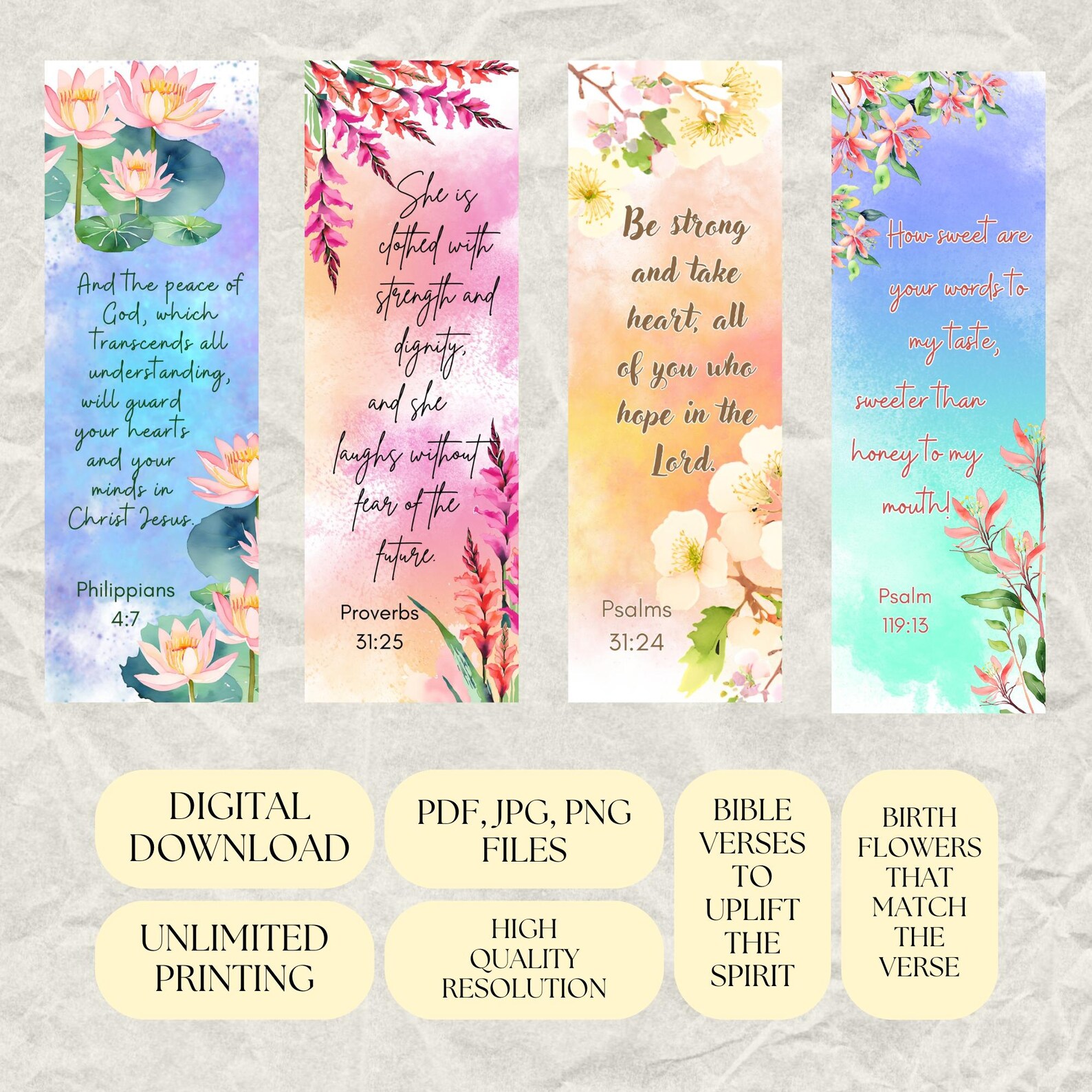 Mother’s Day Watercolor Floral Bookmark With Bible Verse – Printable ...