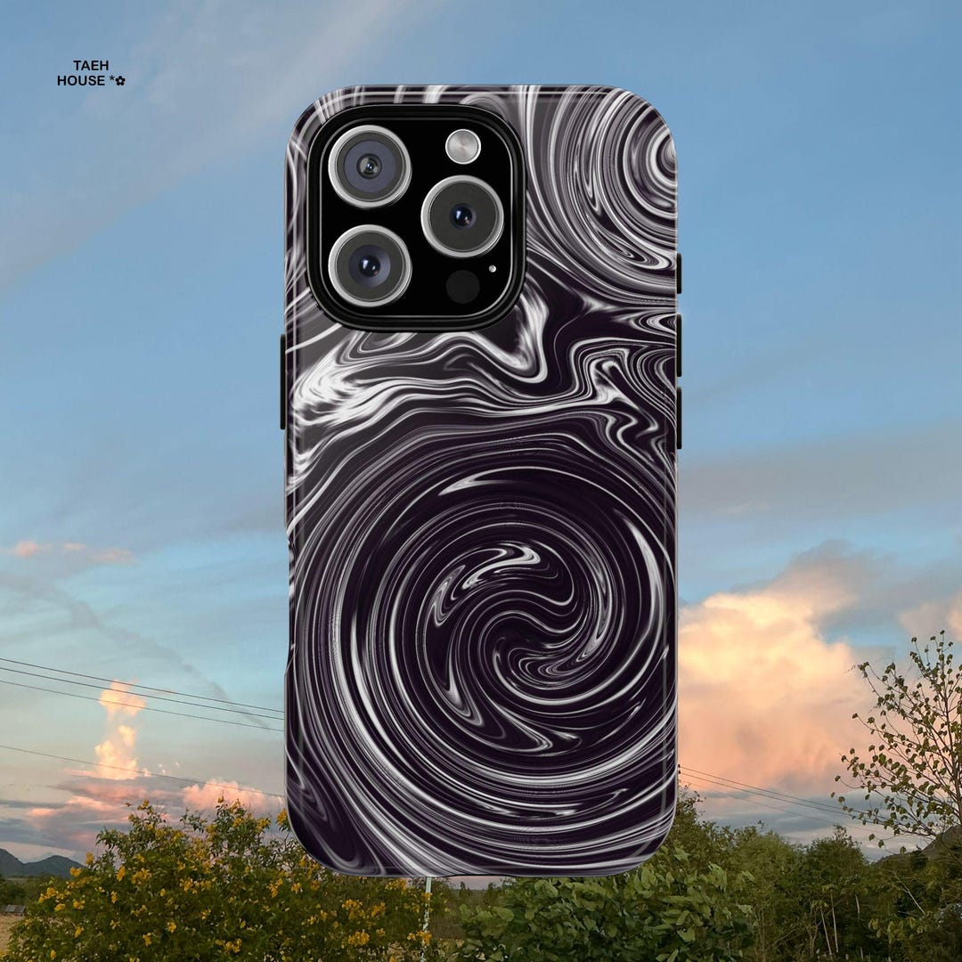 Black and White Marble Swirl Tough Cases for Phone, Protective Phone ...