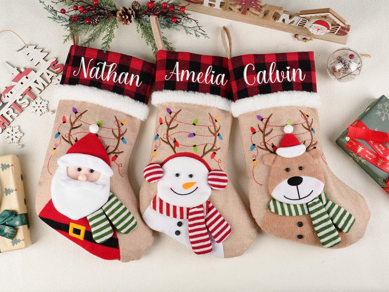 Personalized 3D Cartoon Christmas Stocking, Embroidered Knitted Holiday ...
