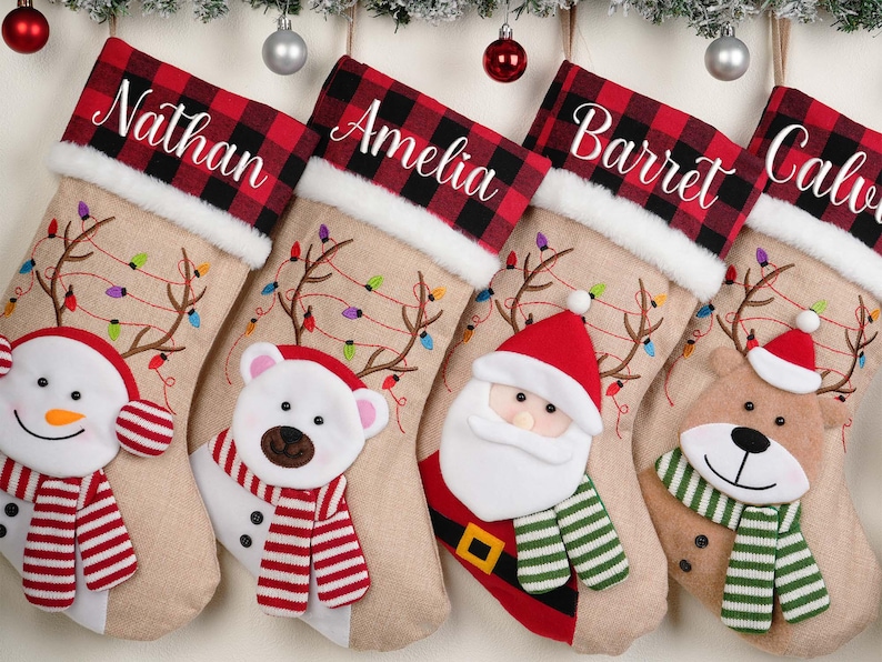 Personalized 3D Cartoon Christmas Stocking, Embroidered Knitted Holiday ...