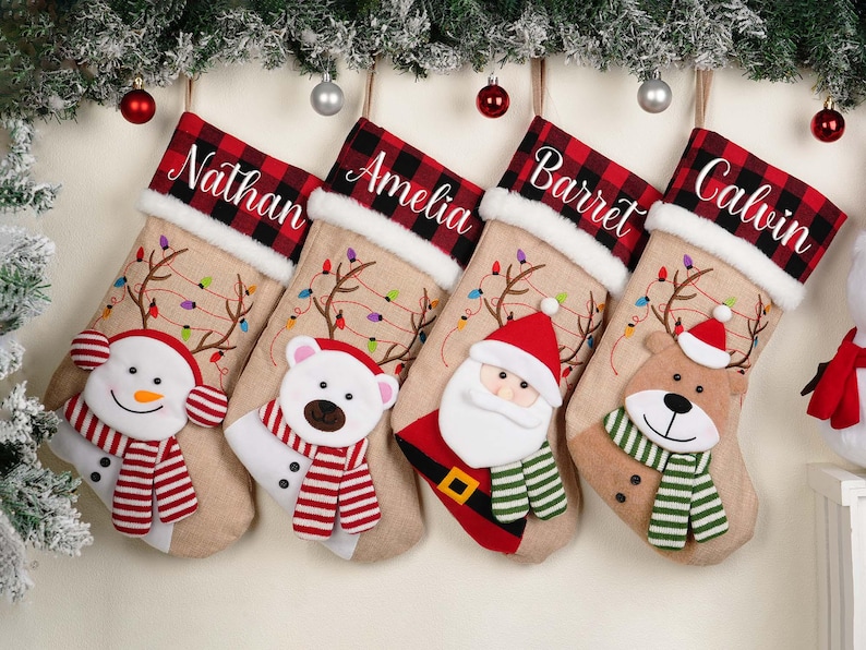 Personalized 3D Cartoon Christmas Stocking, Embroidered Knitted Holiday ...