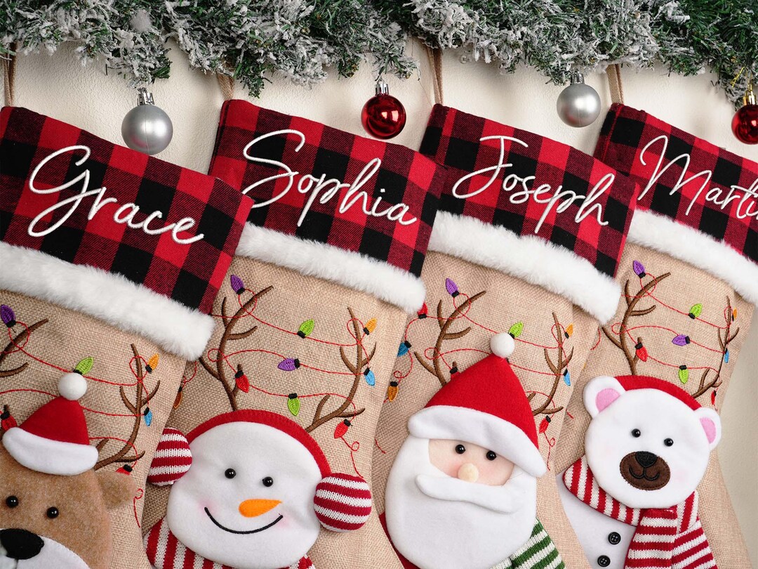 Personalized 3D Cartoon Christmas Stocking, Embroidered Knitted Holiday ...