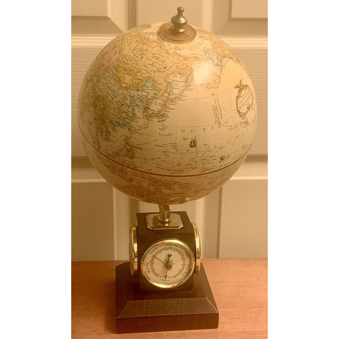 Vintage World Globe With Barometer, Hydrometer, & Thermometer 15"x9 ...