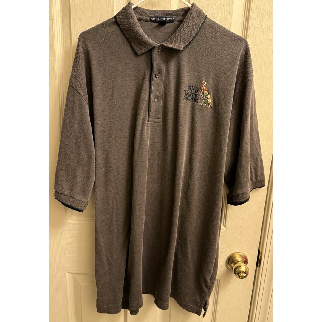 Port Authority Wild Turkey Bourbon Polo Shirt Mens 2XL Gray Blue Trim ...