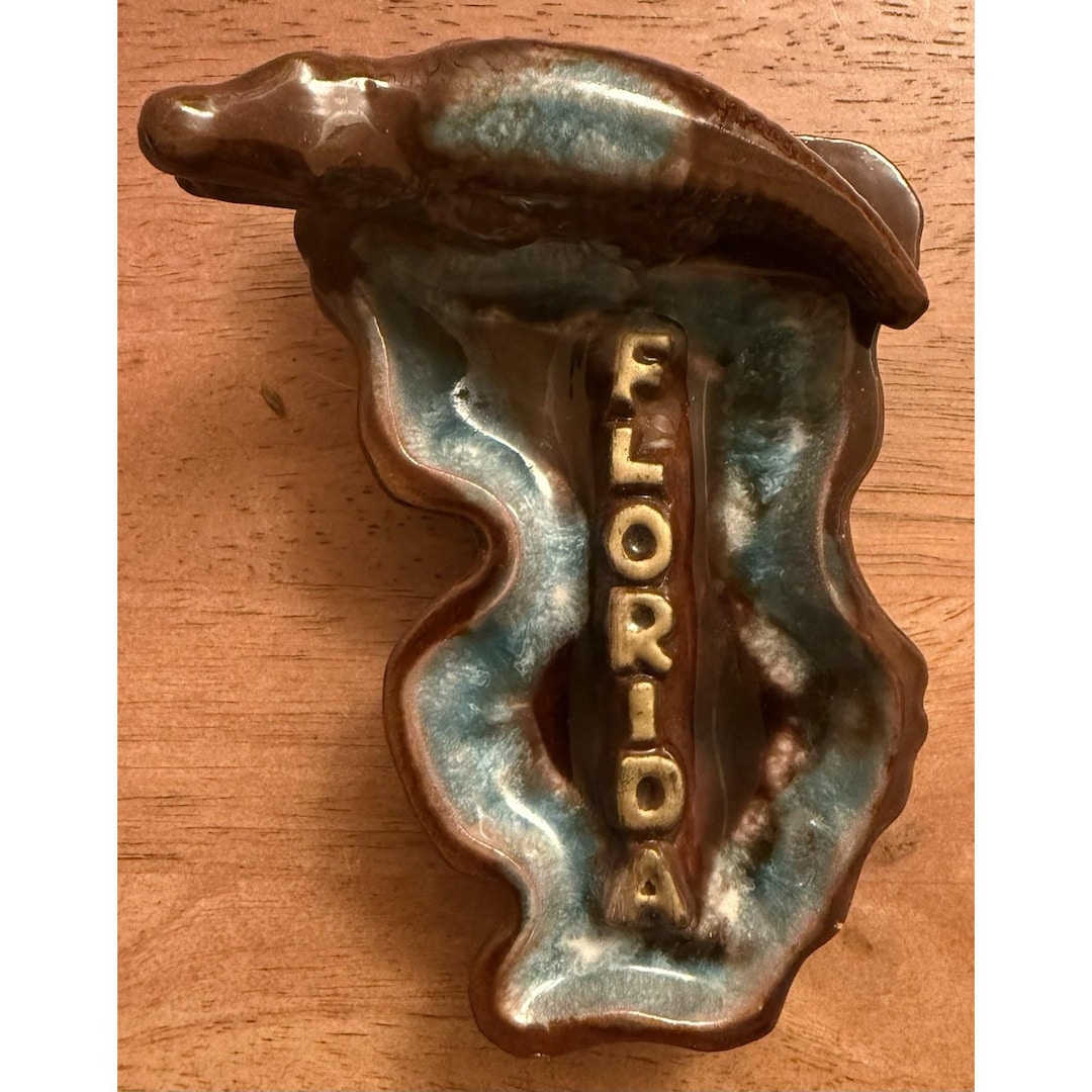 Vintage Florida Souvenir Ashtray Ceramic Alligator 5" Turquoise/brown ...