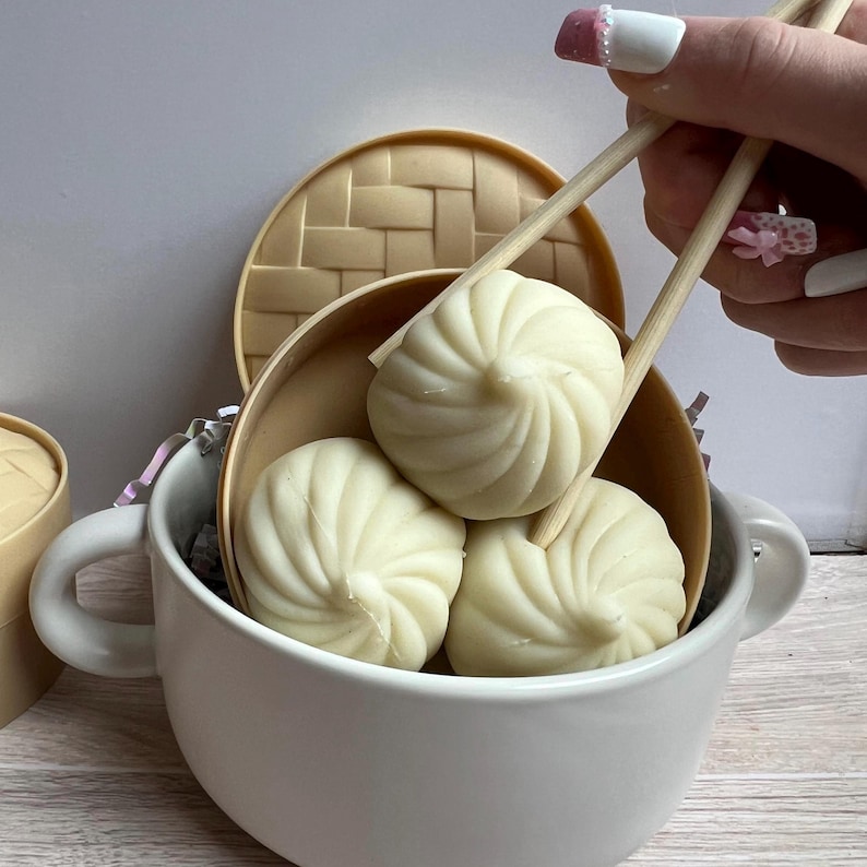 Dumpling Squishy Stress Relief Toy With Bamboo Steamer Soft TPR Mini ...