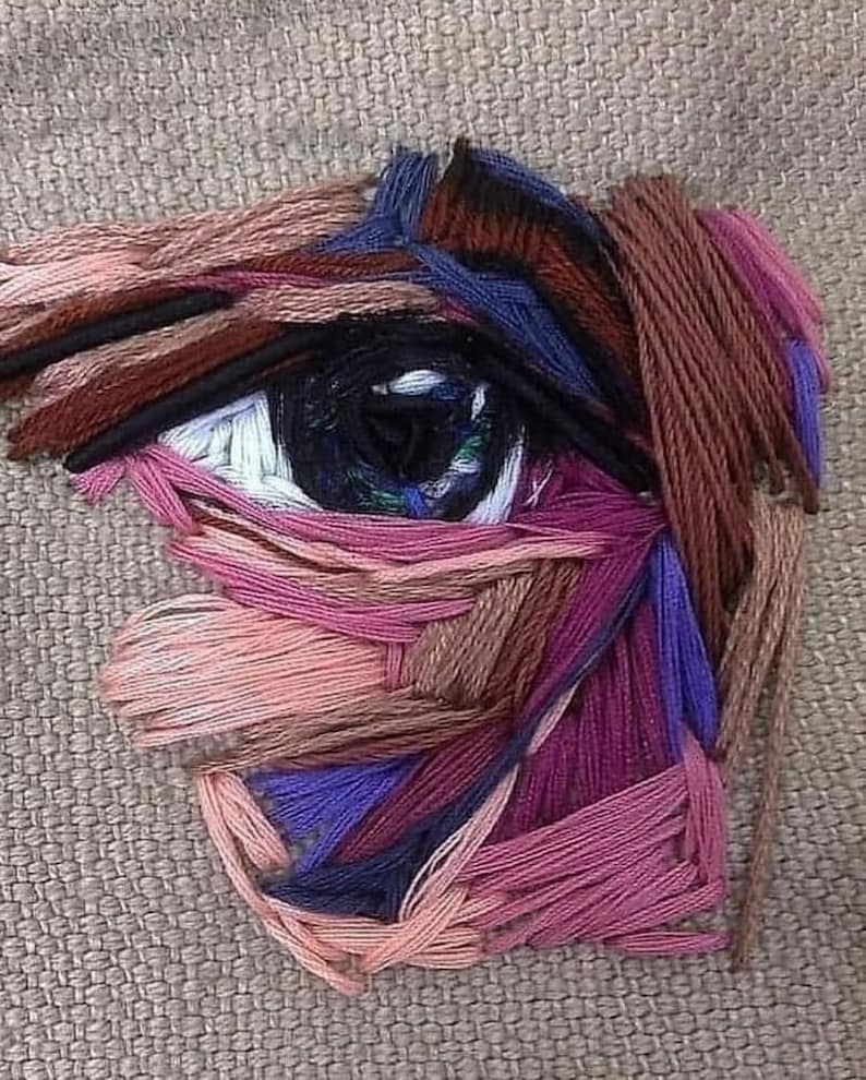 Abstract Embroidered Face Art – Modern Textile Wall Decor (colorful ...