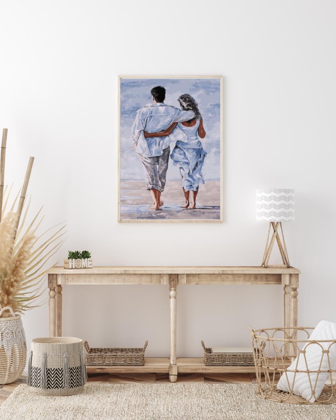 Romantic Couple Beach Painting – Hand-painted Canvas Wall Art of Lovers ...