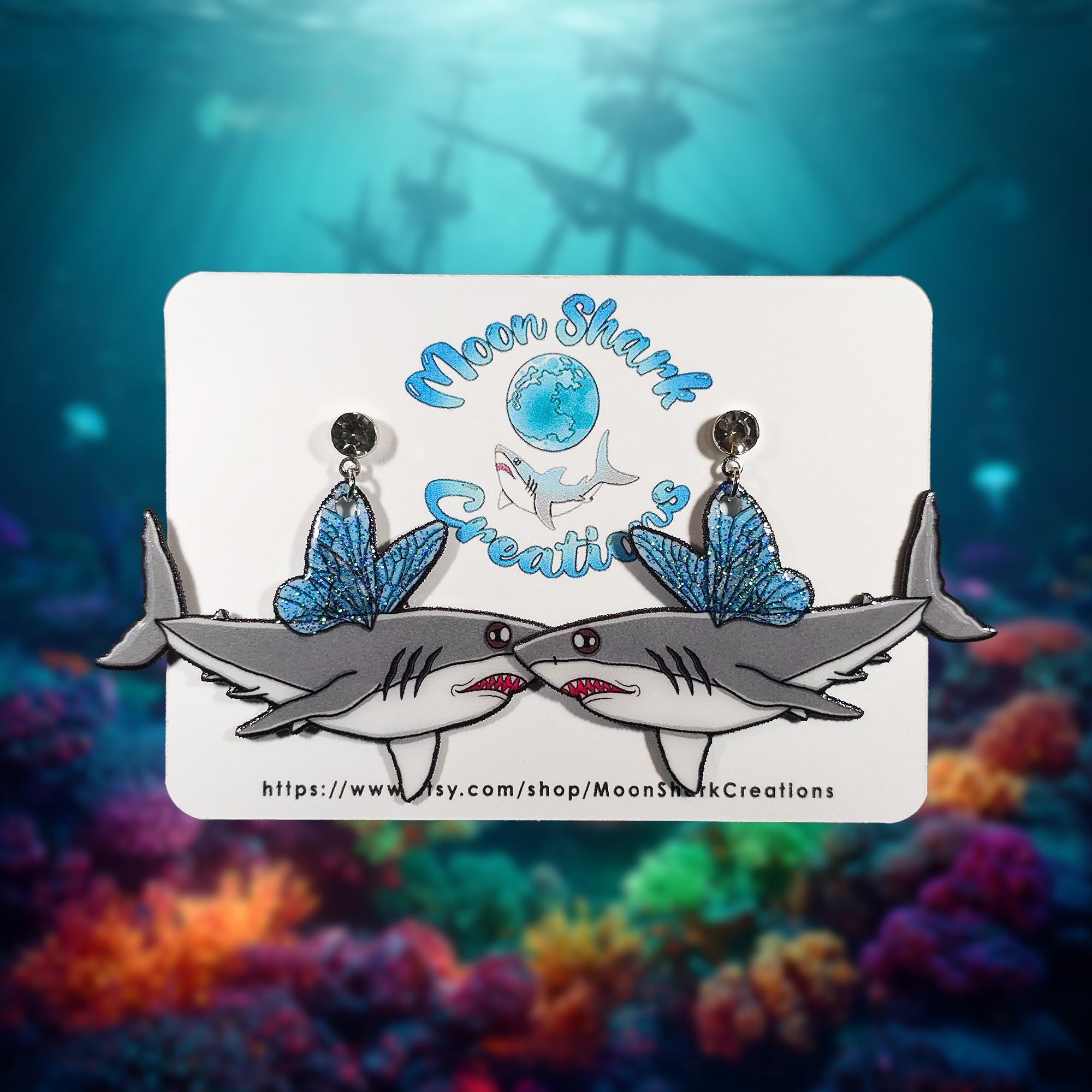 Great White Shark Fairy Shrink Plastic UV Resin Earrings | Ocean ...