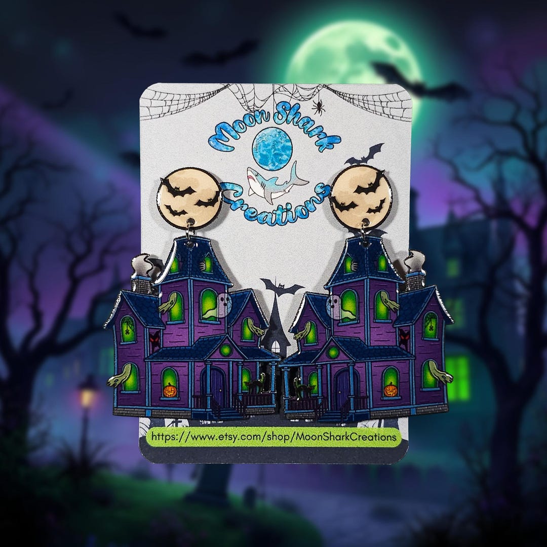 Haunted House Dangle Earrings | Spooky Halloween Resin Jewelry - Etsy