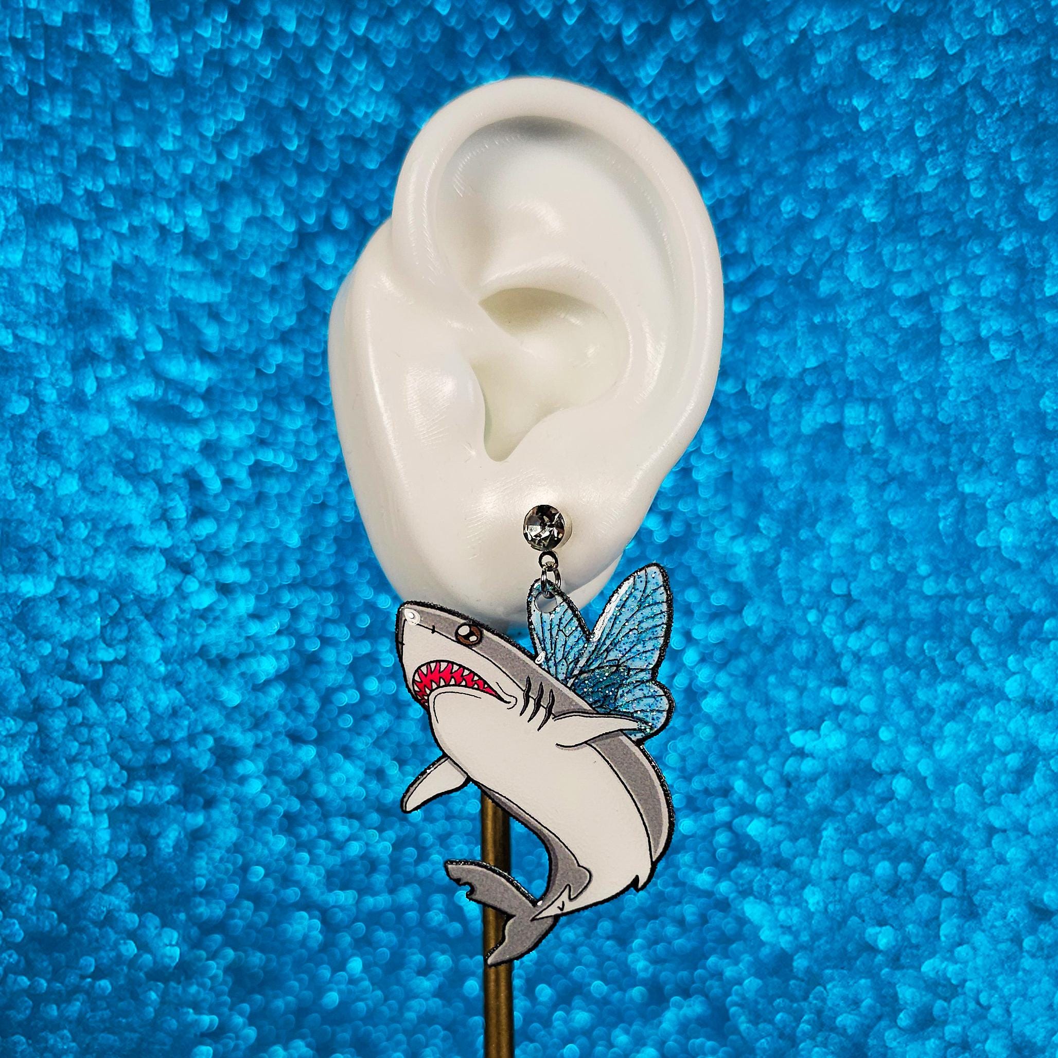 Great White Shark Fairy Shrink Plastic UV Resin Earrings | Ocean ...