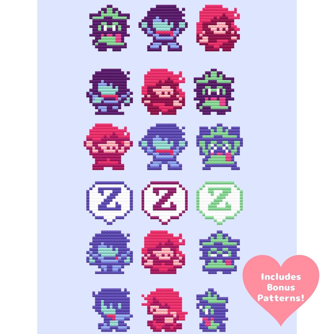 Mini Trio Deltarune Cross Stitch Pattern Bundle, Undertale Cross Stitch ...