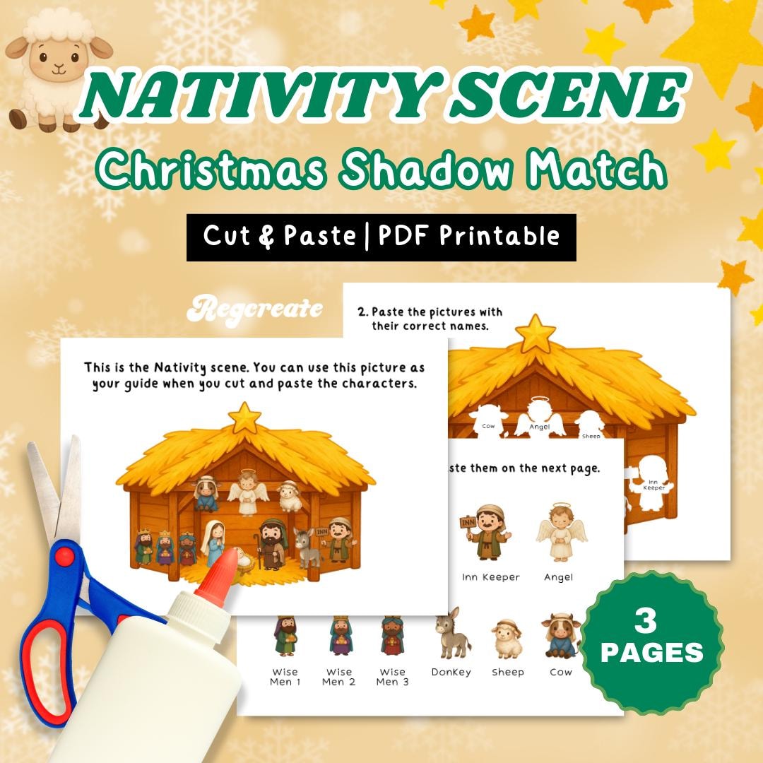 Christmas Nativity Scene Printable Cut & Paste Craft | Shadow Match ...