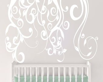 Swirl Flower Floral Vinyl Wall Decal Sticker. Living Room | Etsy