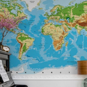 Office Wall Map Decor. World Map Wall Mural. America, Europe, Asia ...