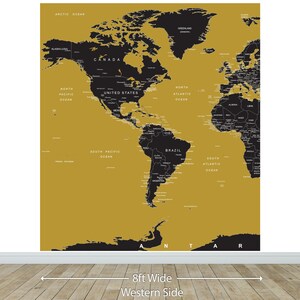 Large (gold) World Map Wall Mural. Wall Covering. Simple Peel and Stick ...