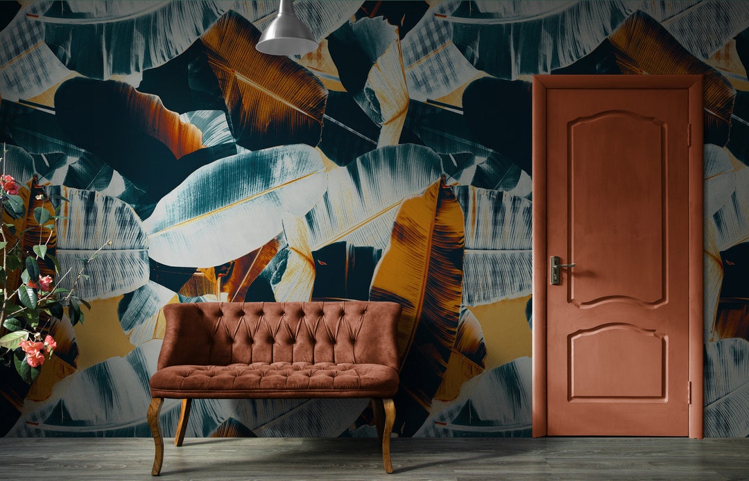 Abstract Tropical Leaf Wallpaper. Peel and Stick Wall Mural. Color ...