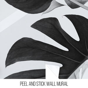 Elegant Black and White Leaves Wallpaper. Peel and Stick Wall Mural ...
