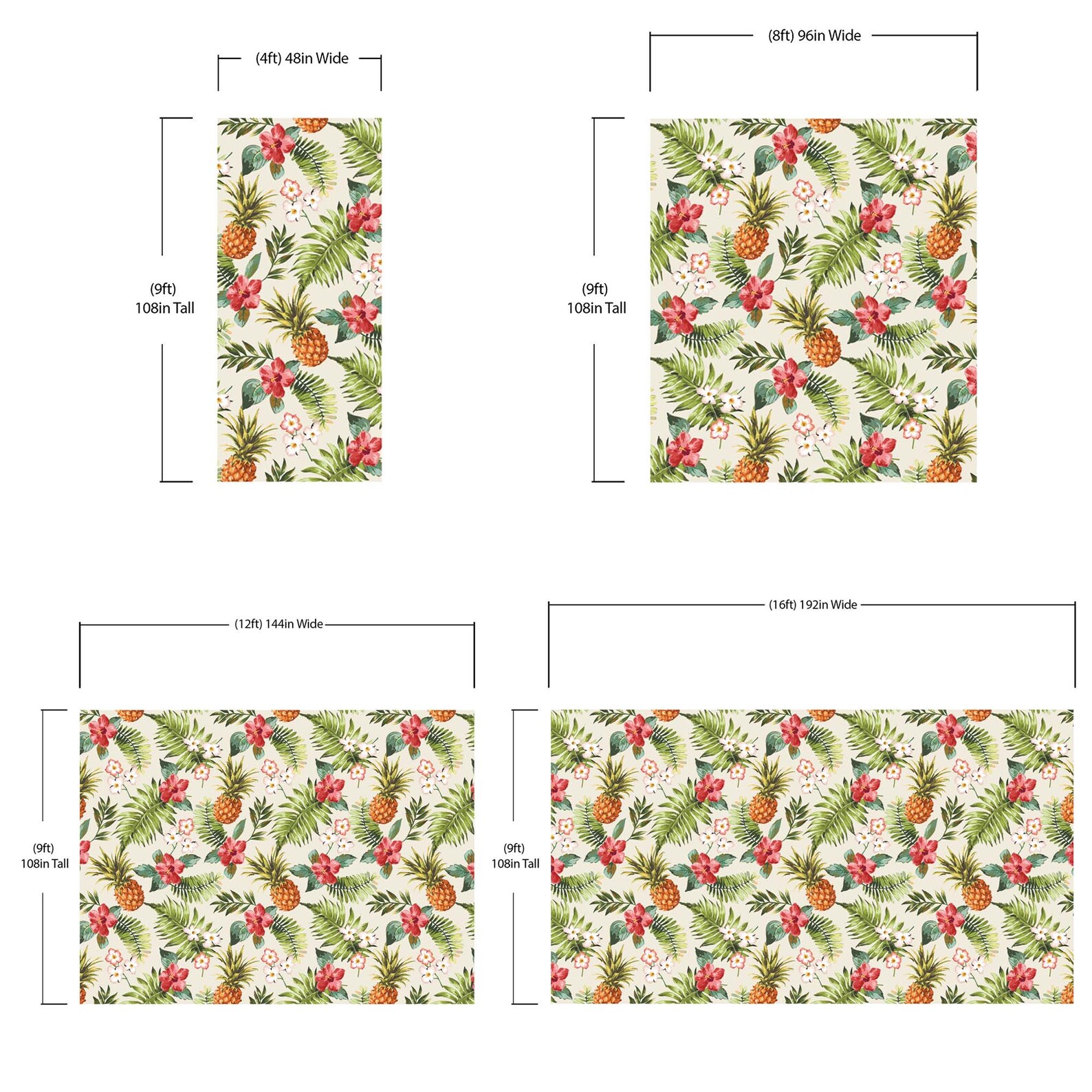Pineapple Wallpaper Tropical Theme Wall Mural. Hawaiian Peel and Stick ...