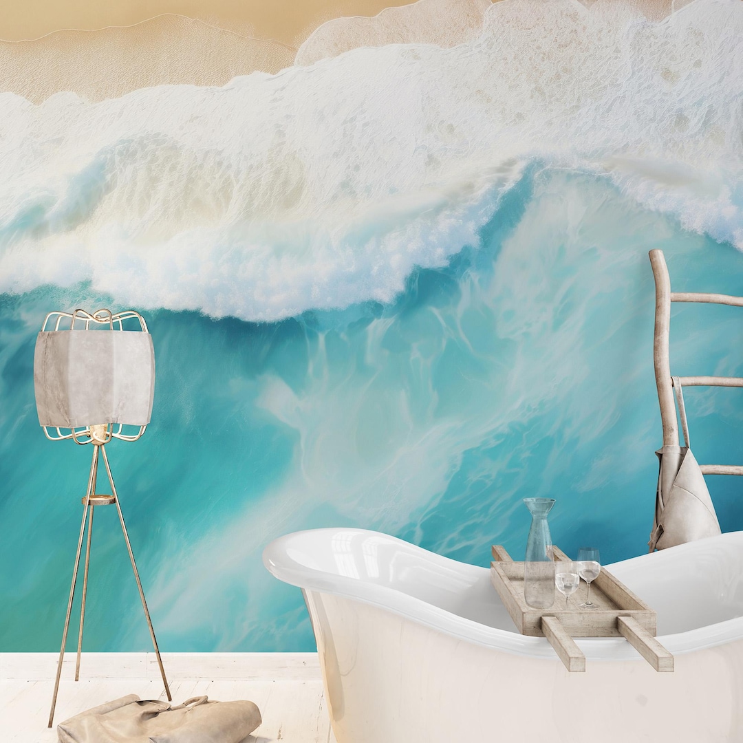 Tropical Beach Wallpaper. Blue Ocean Wave Wall Mural Wallpaper ...