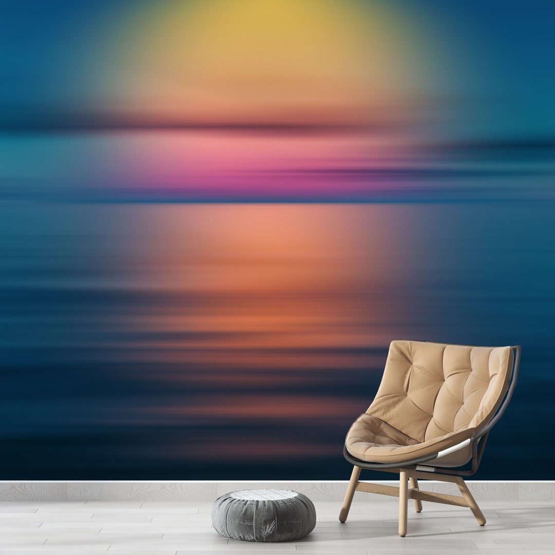 Sunset Over the Ocean Horizon Wall Mural. Beach Theme Peel and Stick ...