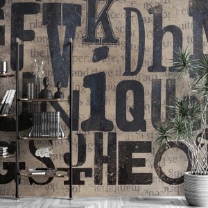 Vintage Ink Typographic Wall Mural. Peel and Stick Wallpaper. Modern ...