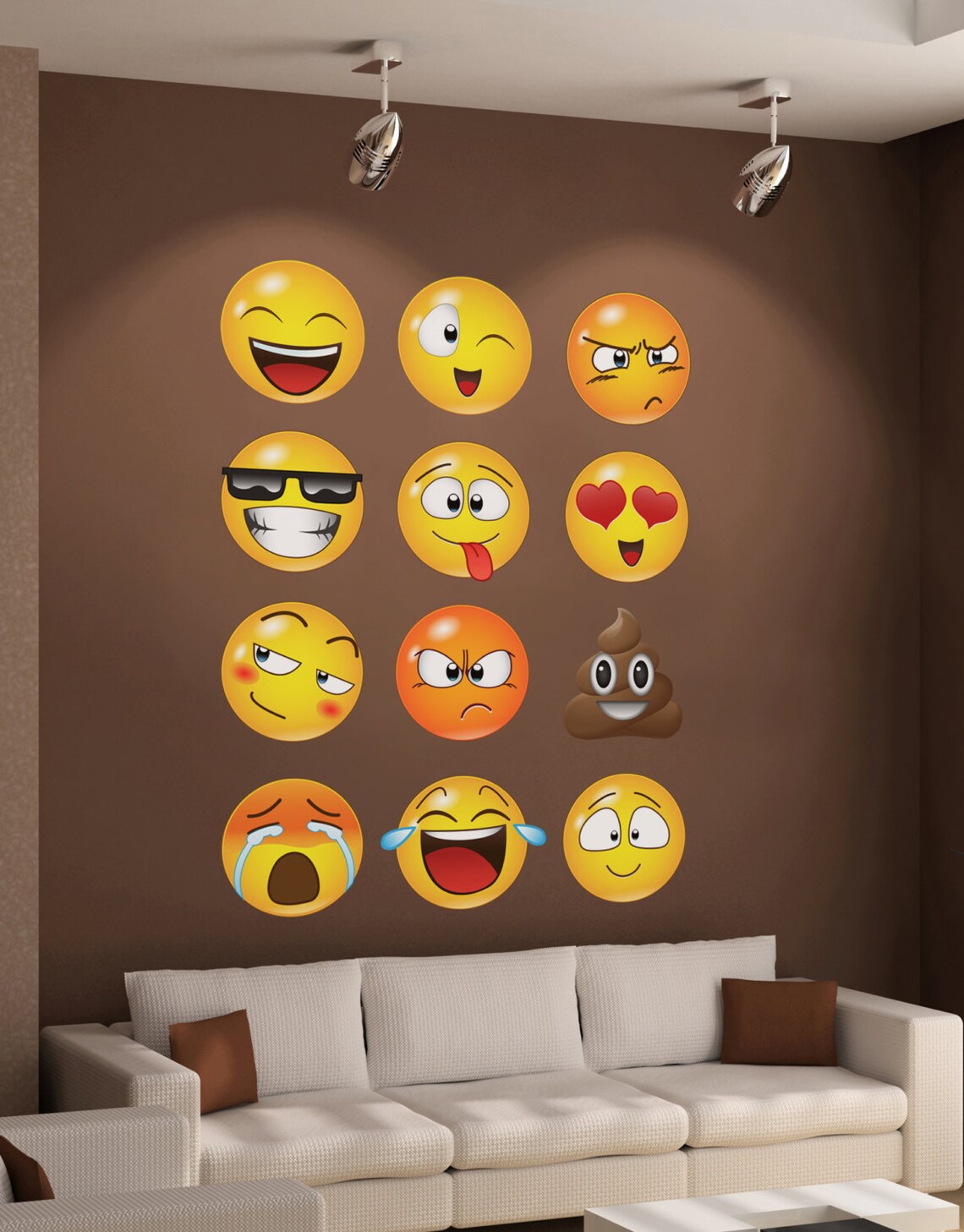 12 Large Emoticon Smiling Faces Wall Graphic Decal Sticker. - Etsy