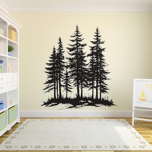 Forest Tree Wall Decal Sticker. Large Pine Tree Nature Vinyl Mural for ...