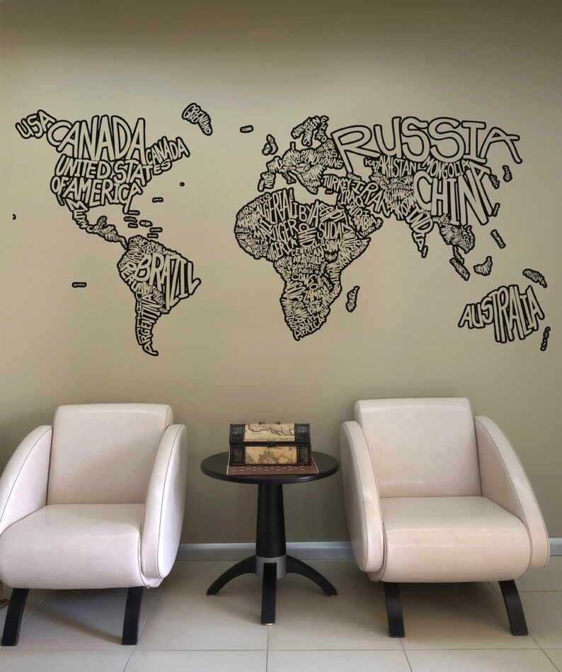 World Map Vinyl Wall Decal Sticker. Country Names Design. - Etsy