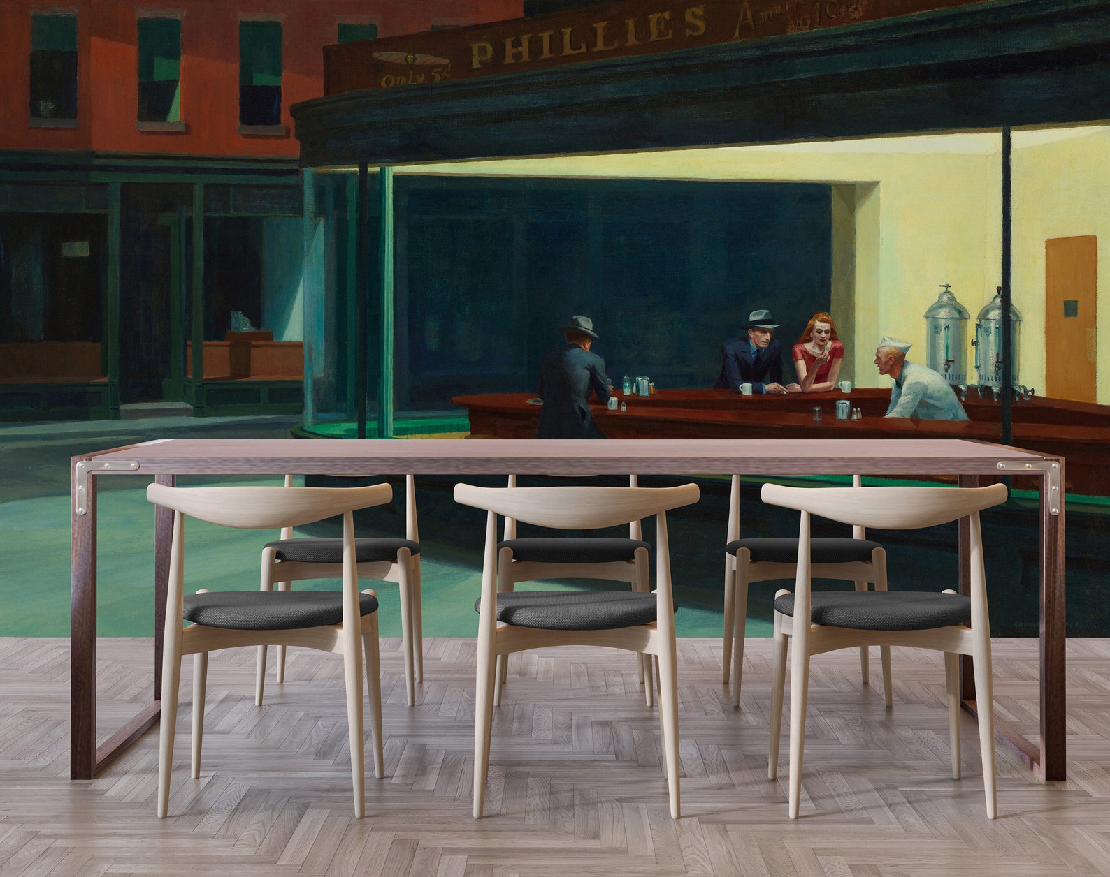 Nighthawks Painting Wallpaper. Late-night Scene at the Diner Restaurant ...