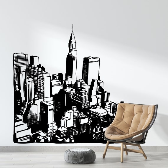 Cityscape Vinyl Wall Decal Seattle Washington Skyline Watercolor Art