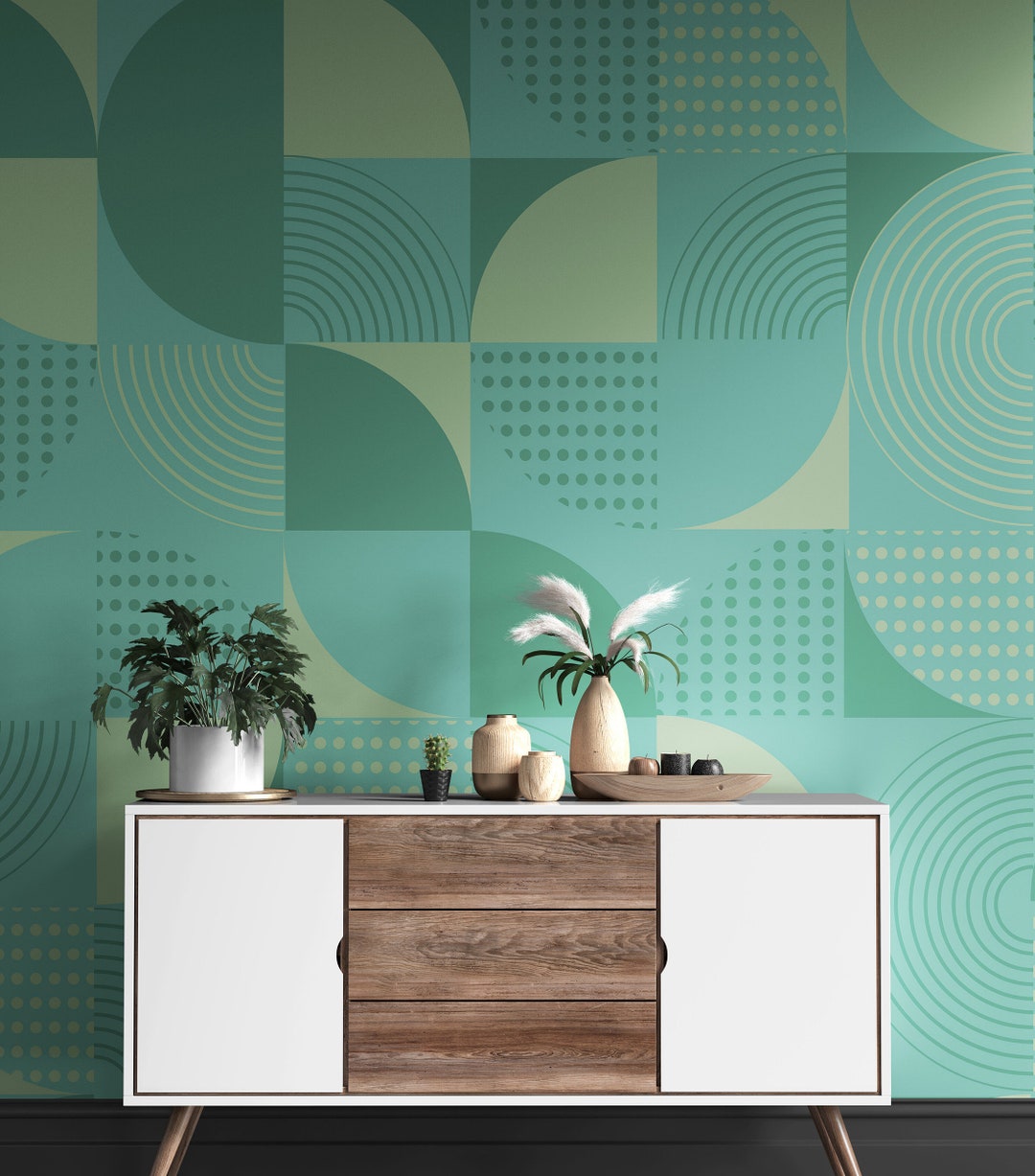 Geometric Shapes Wall Mural. Mid Century Modern Retro Wallpaper ...