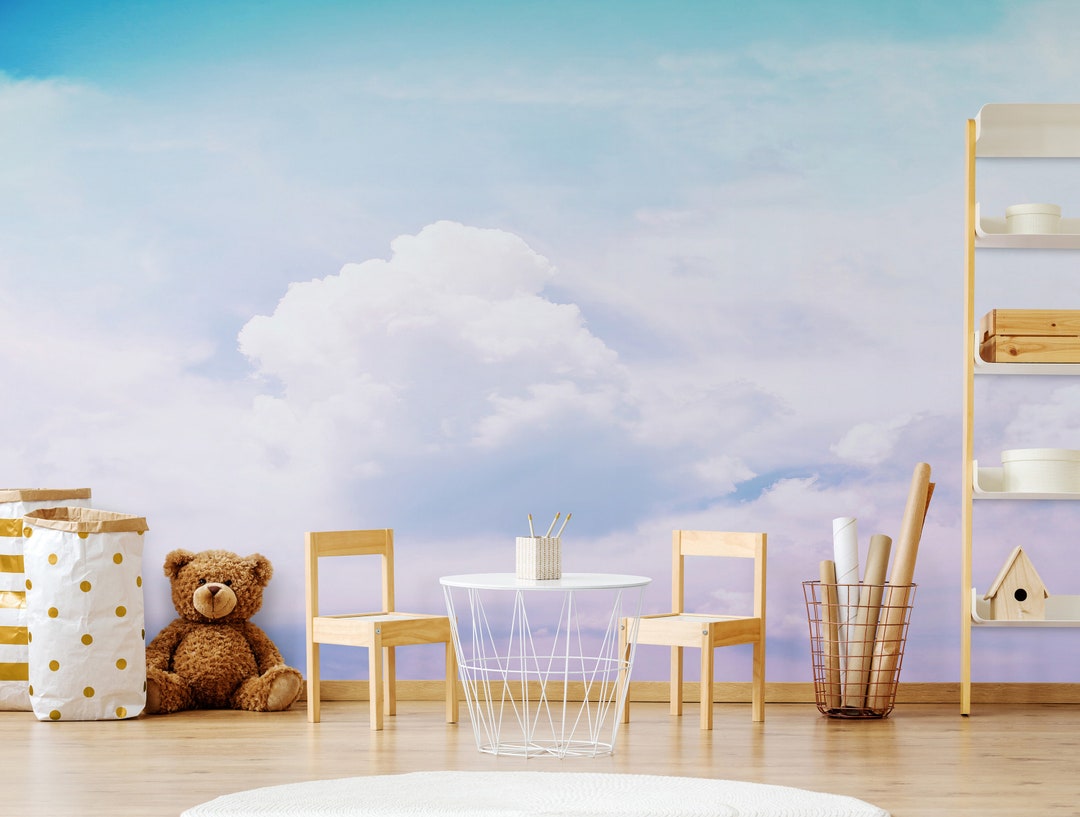 Pastel Color Tones Kids Wallpaper, Sky and Clouds Wall Mural, Child ...