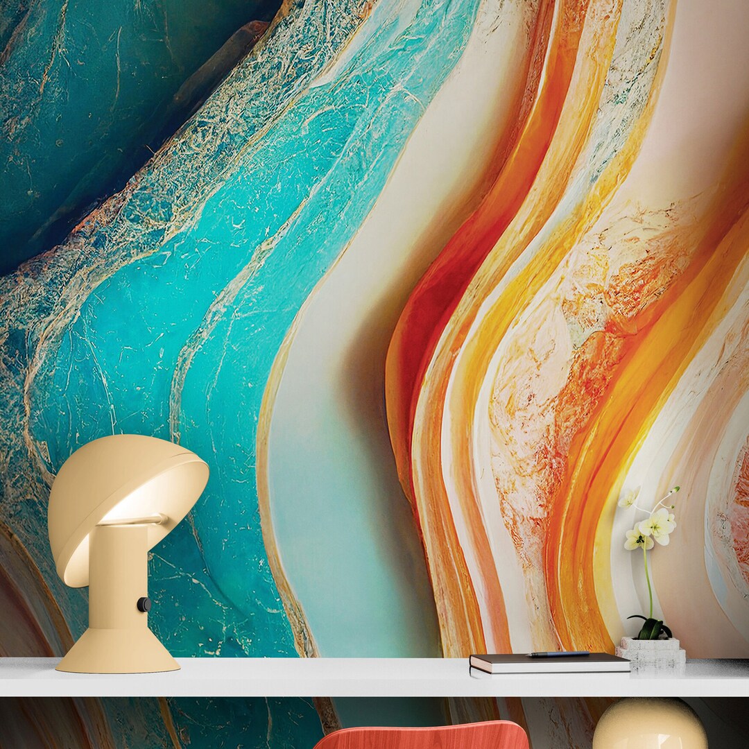 Colorful Marble Wallpaper, Peel and Stick Mural, Abstract Art Wall ...