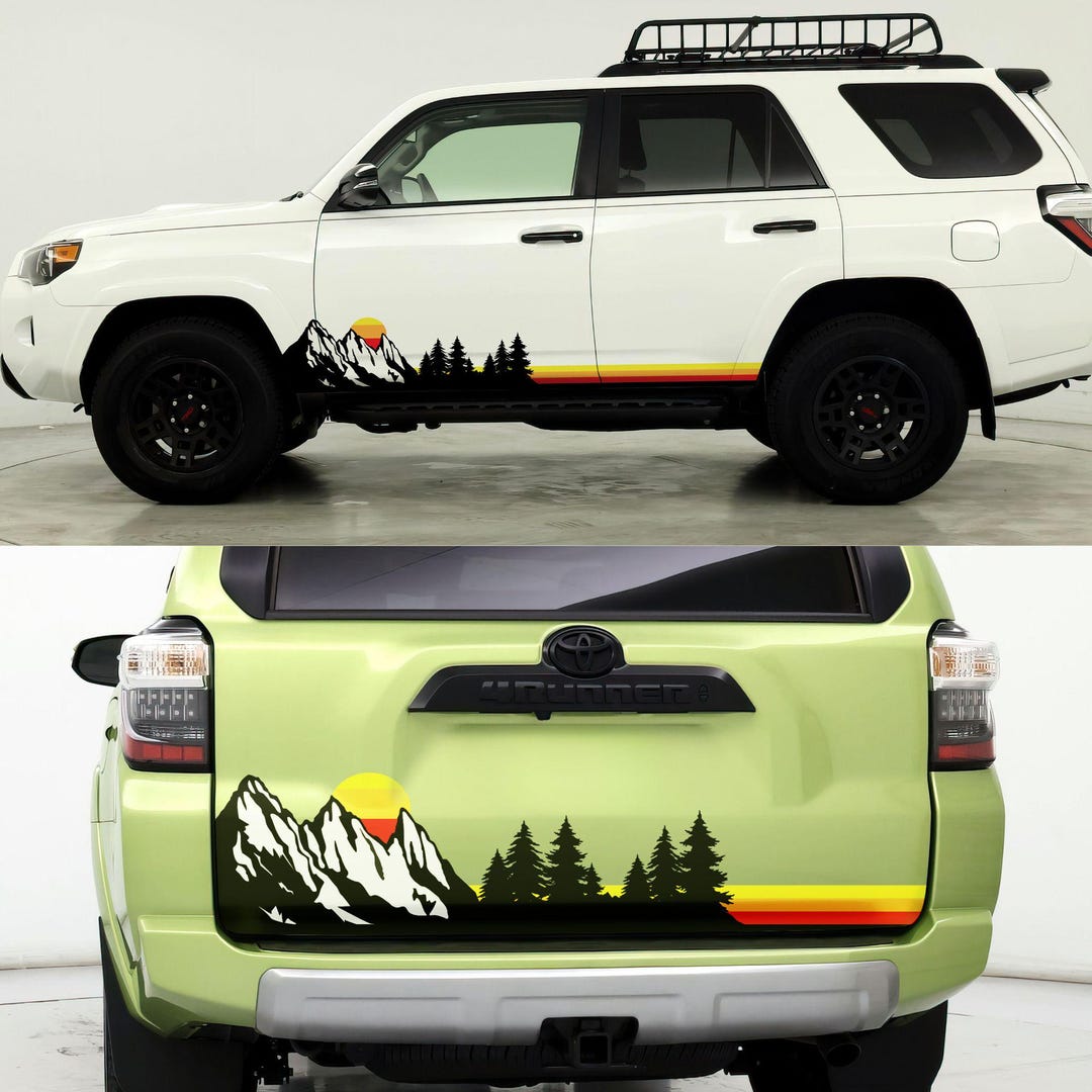 Overland Woodland Truck Decal Sticker. Mountain Forest Sunset Yellow ...