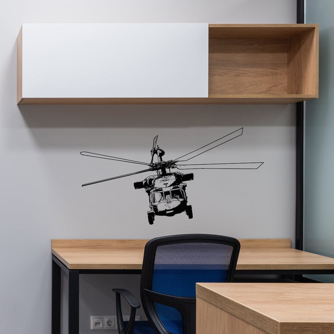 Black Hawk Military Helicopter Wall Decal Sticker. Army Helicopter Wall ...