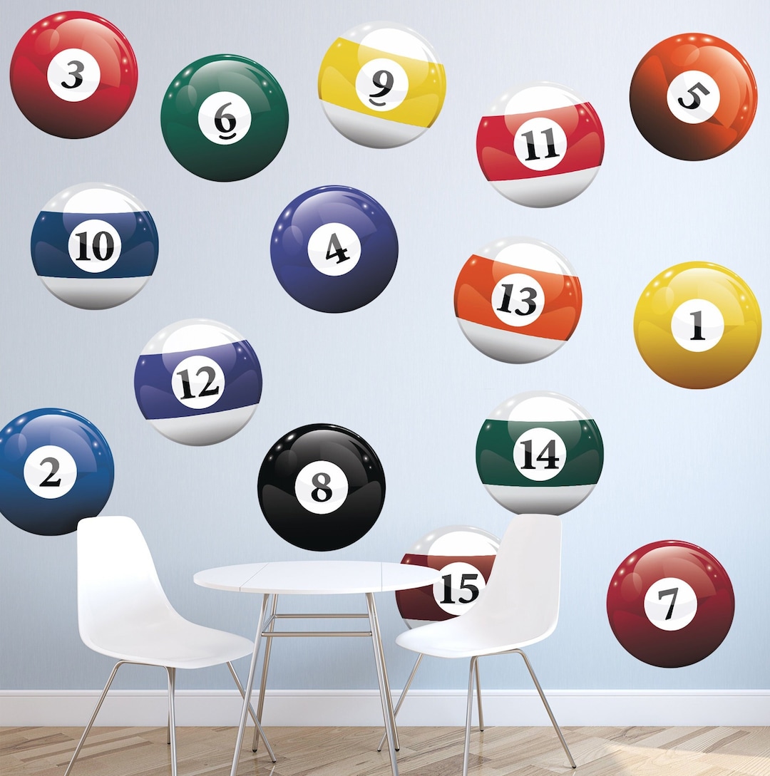 Billiard Balls Wall Decal Sticker. Pool Cue Game Room Wall Decor. Gift ...