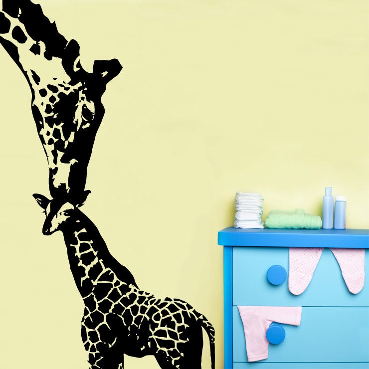 Baby Giraffe with Mother Vinyl Wall Decal Sticker. 384-84x40 | Etsy