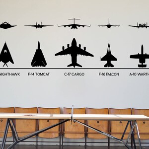 F-117, F-14, F-16, C-17, A-10 Military Fighter Jets Wall Decal Stickers ...