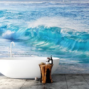 Blue Ocean Waves Wall Mural. Surfer Wall Art. Surf Wave Wallpaper Peel ...