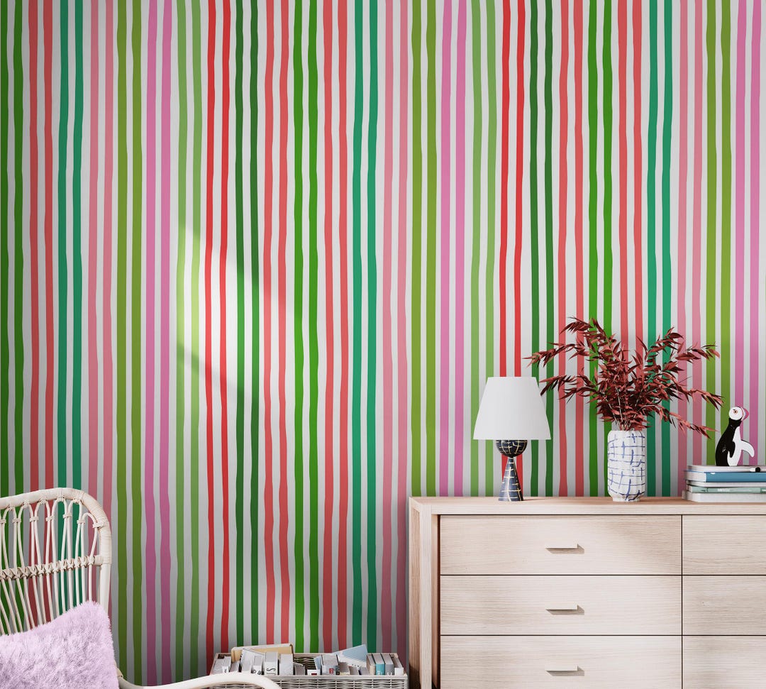 Color Vertical Stripes Wallpaper Mural Peel and Stick. Modern Rainbow ...