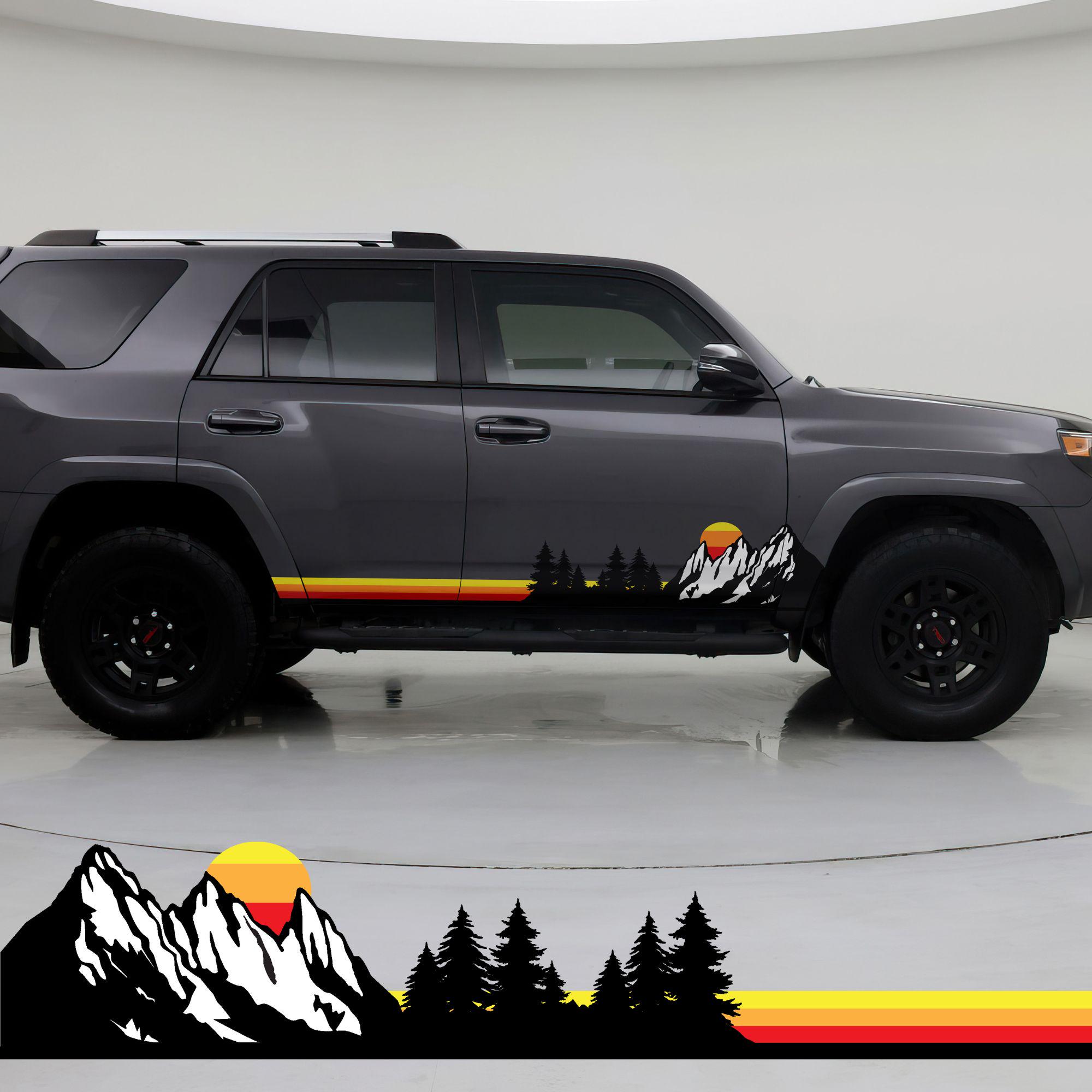 Overland Woodland Truck Decal Sticker. Mountain Forest Sunset Yellow ...