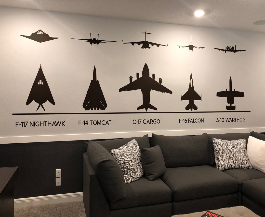 F-117, F-14, F-16, C-17, A-10 Military Fighter Jets Wall Decal Stickers ...