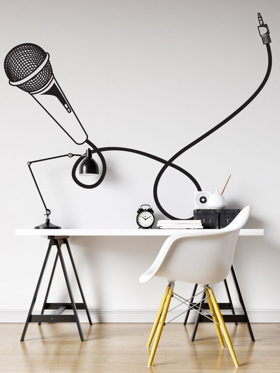 Microphone Wall Decal. Mic With Cord Wall Sticker Bedroom | Etsy