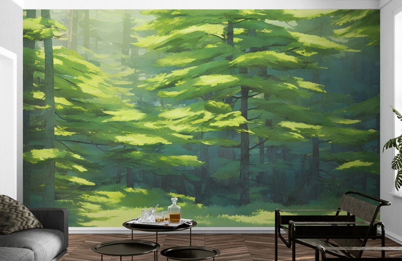 Green Forest Wallpaper Tree Wallpaper Forest Wall Mural - Etsy
